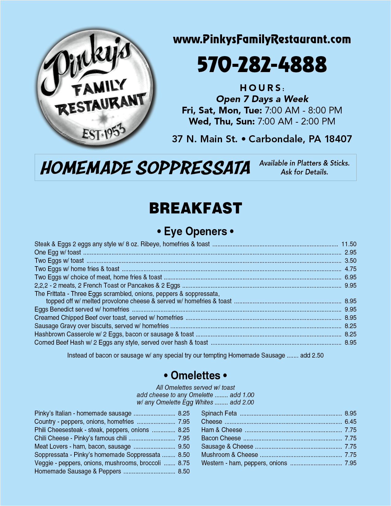 Menu – Pinky’s Family Restaurant