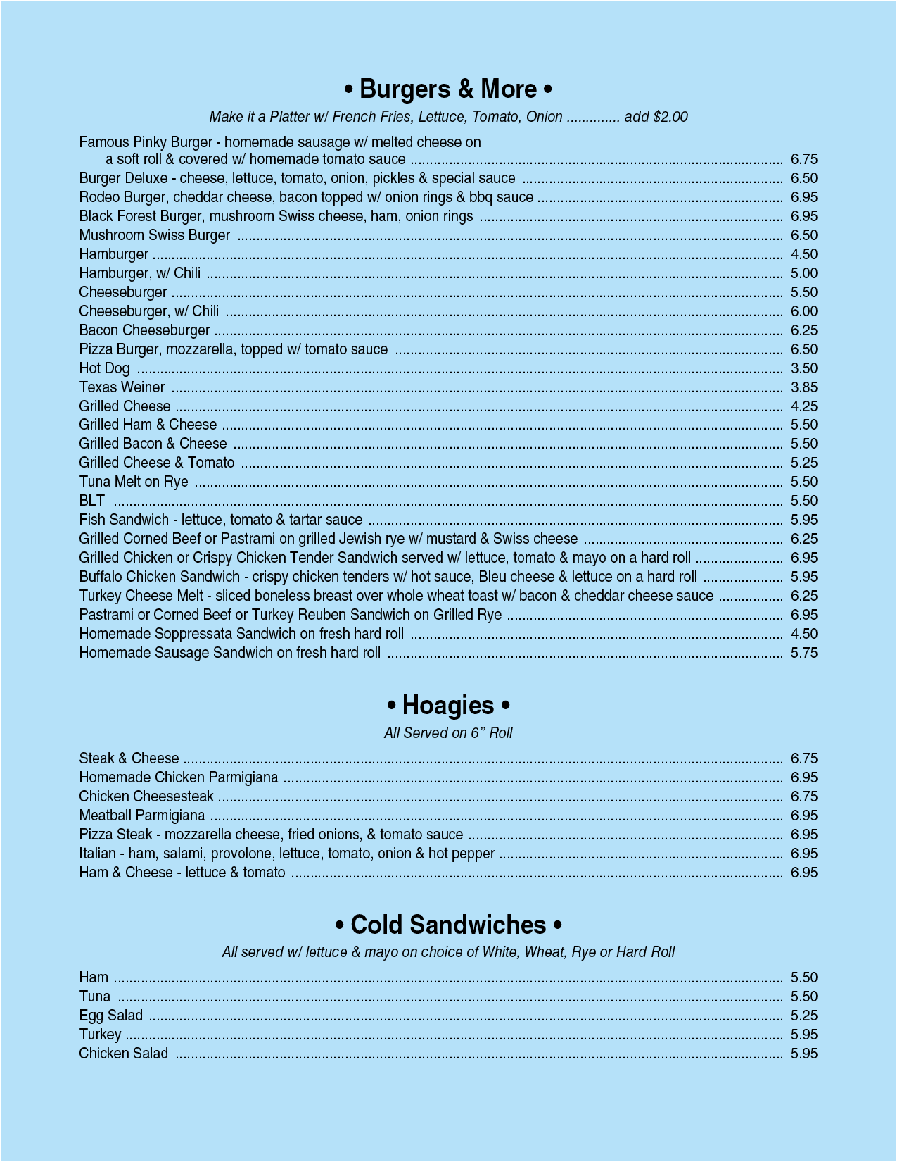 Menu – Pinky’s Family Restaurant